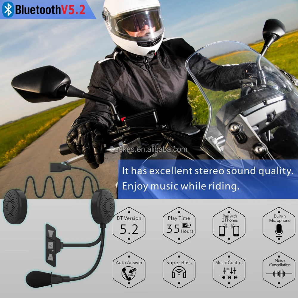 Motorcycle Helmet Headset with V5.2 Bluetooth - 35 Hours Play Time