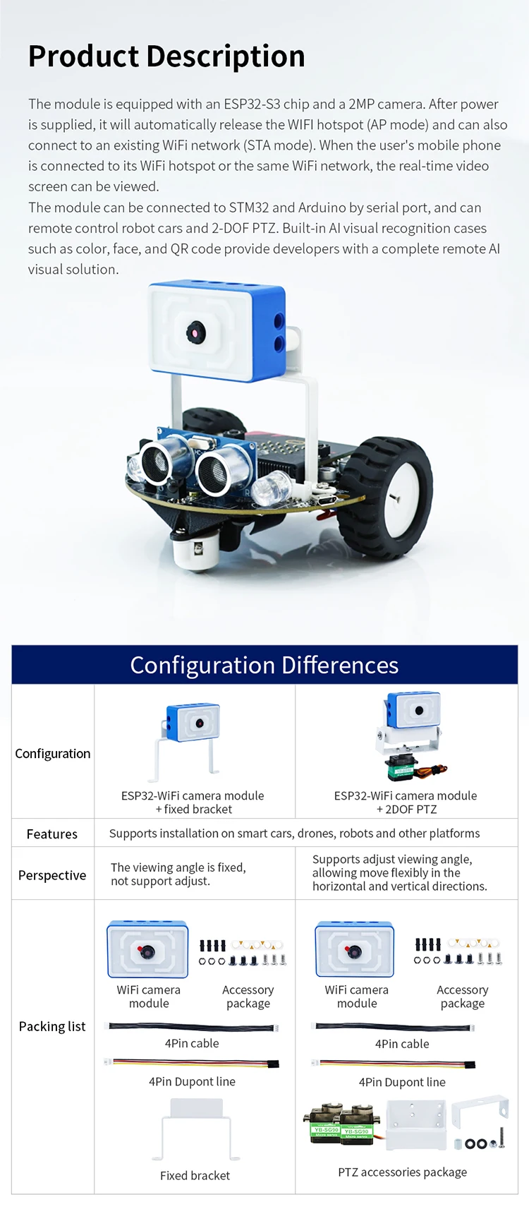 ESP32 Camera Module - Real-Time 2MP Vision for Robots