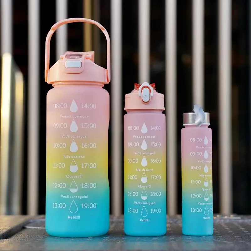 Large Capacity Gradient Water Bottle Plastic Sports 1000ml With Straw ...