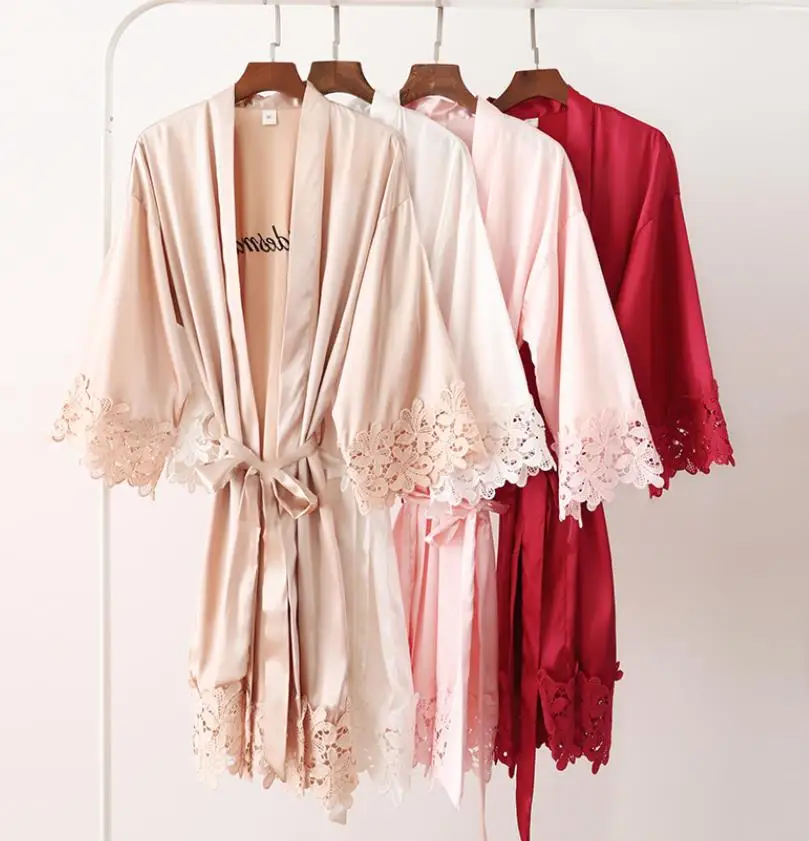 Unique Design Lace Bride Robe - Embroidery Kimono Sleepwear