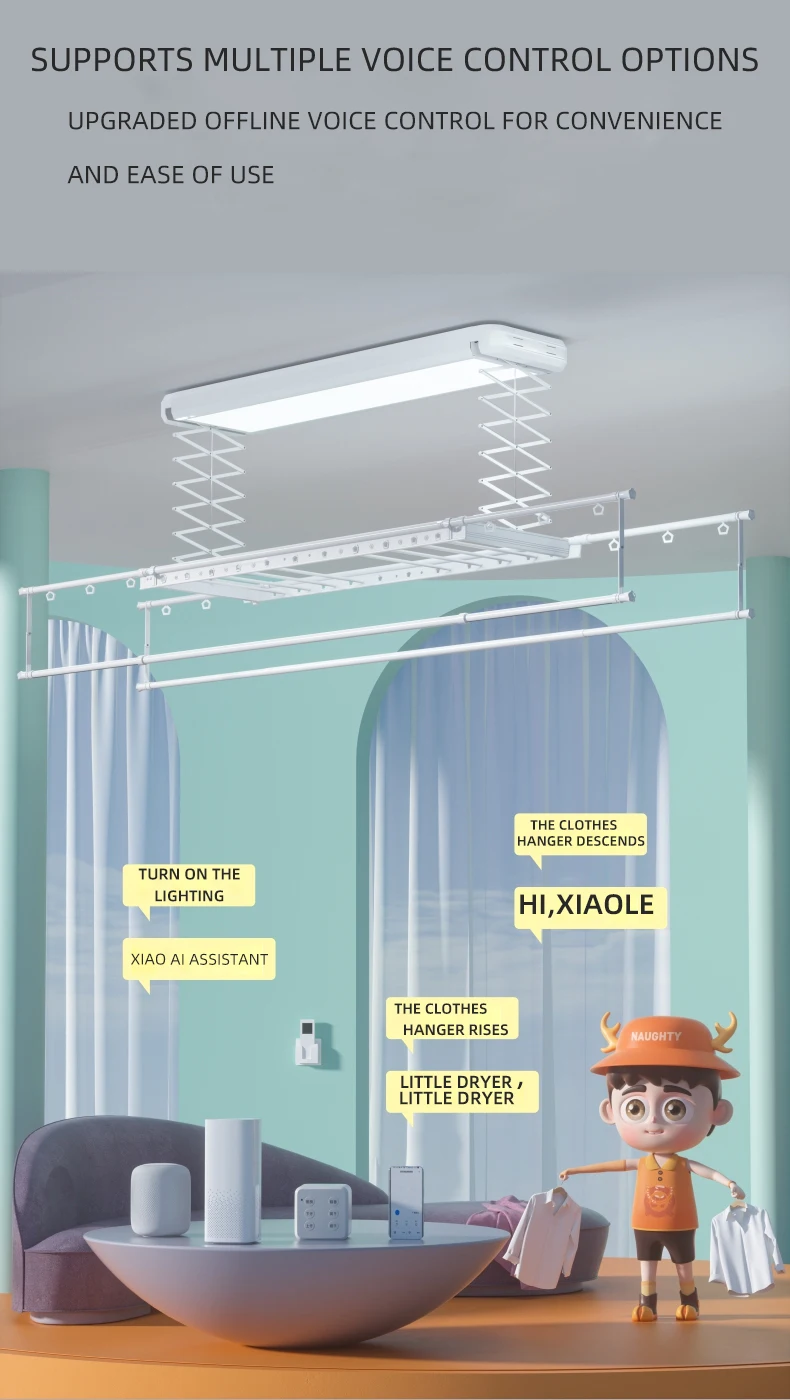 Electric Clothes Rack Remote Control Lifting Household Balcony Light ...