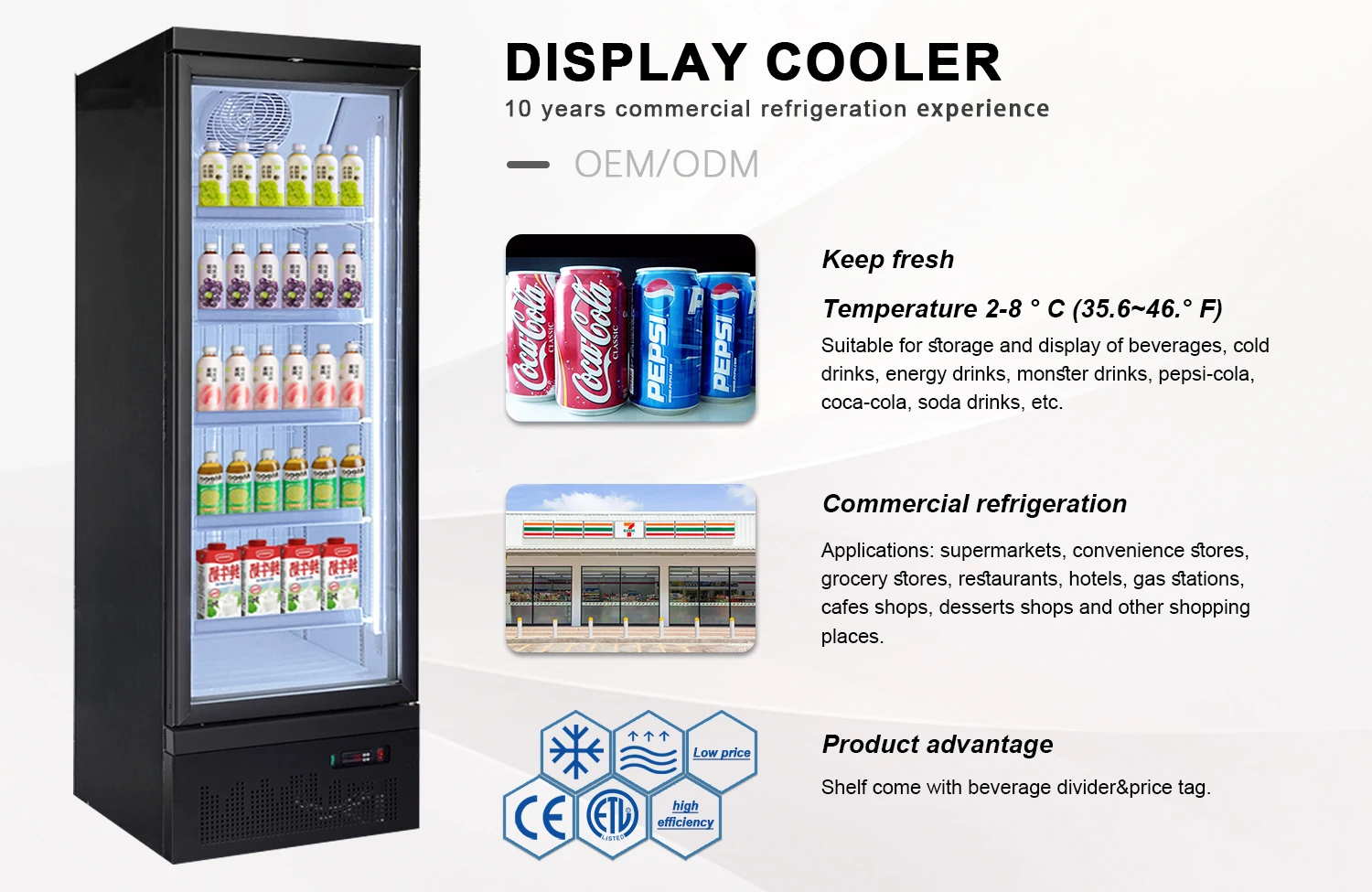 800 Liter Single Door Vertical Display Beverage Showcase Refrigerator ...