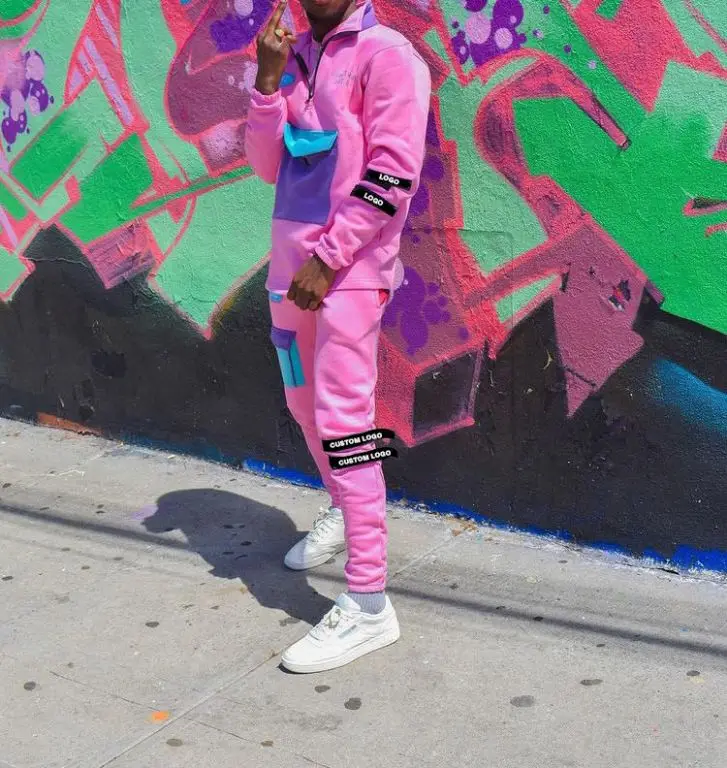 Custom 2 Piece Half Zip Reflective Words Oversized Tracksuit