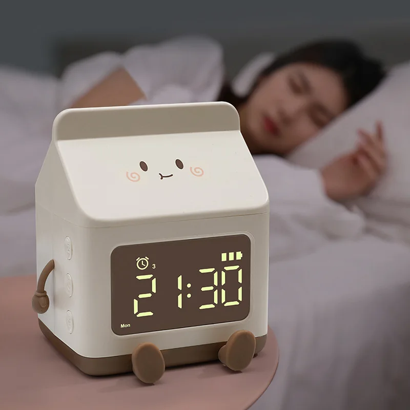 Cartoon Milk Box Digital Alarm Clock Square Electronic Children's Desk ...