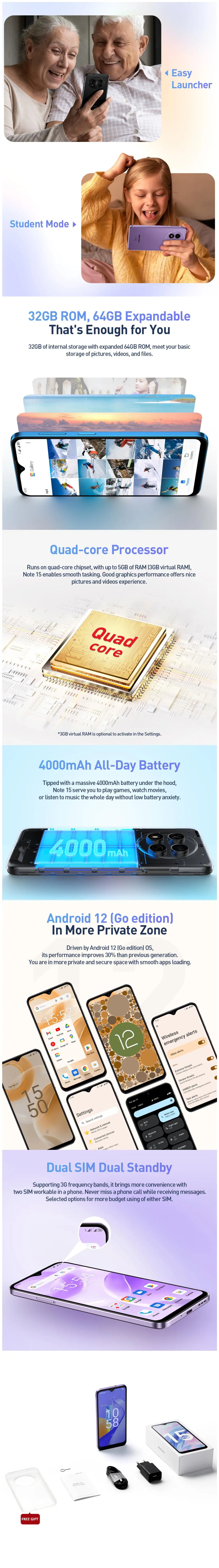 Ulefone Note 15 Smartphone,Android 12 Phone,8mp Camera,6.22-inch,5gb Ram,32gb Rom,64gb ...