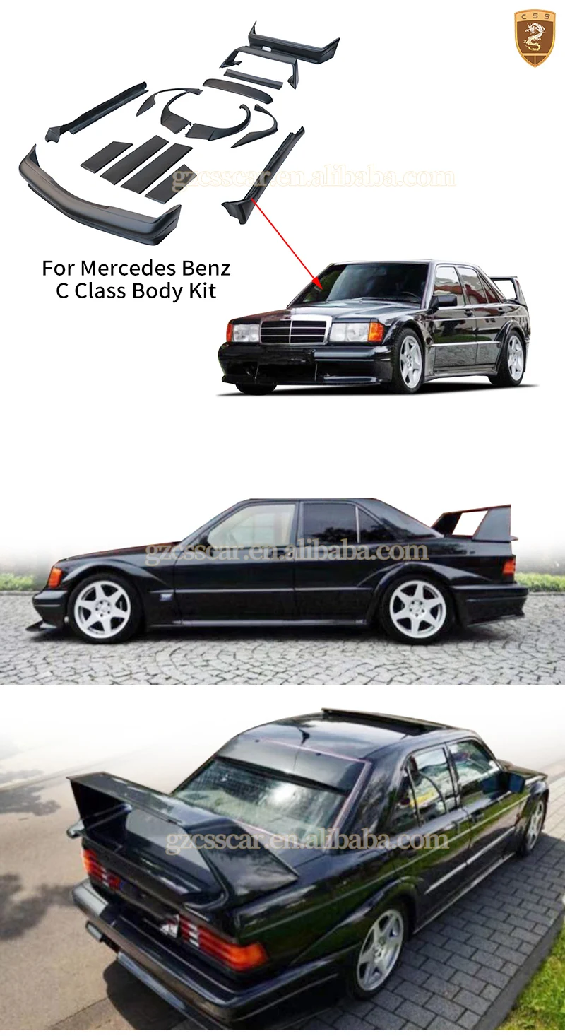 Mercedes Benz C Class Fiberglass Bumper Kit - 190E Evo II Style