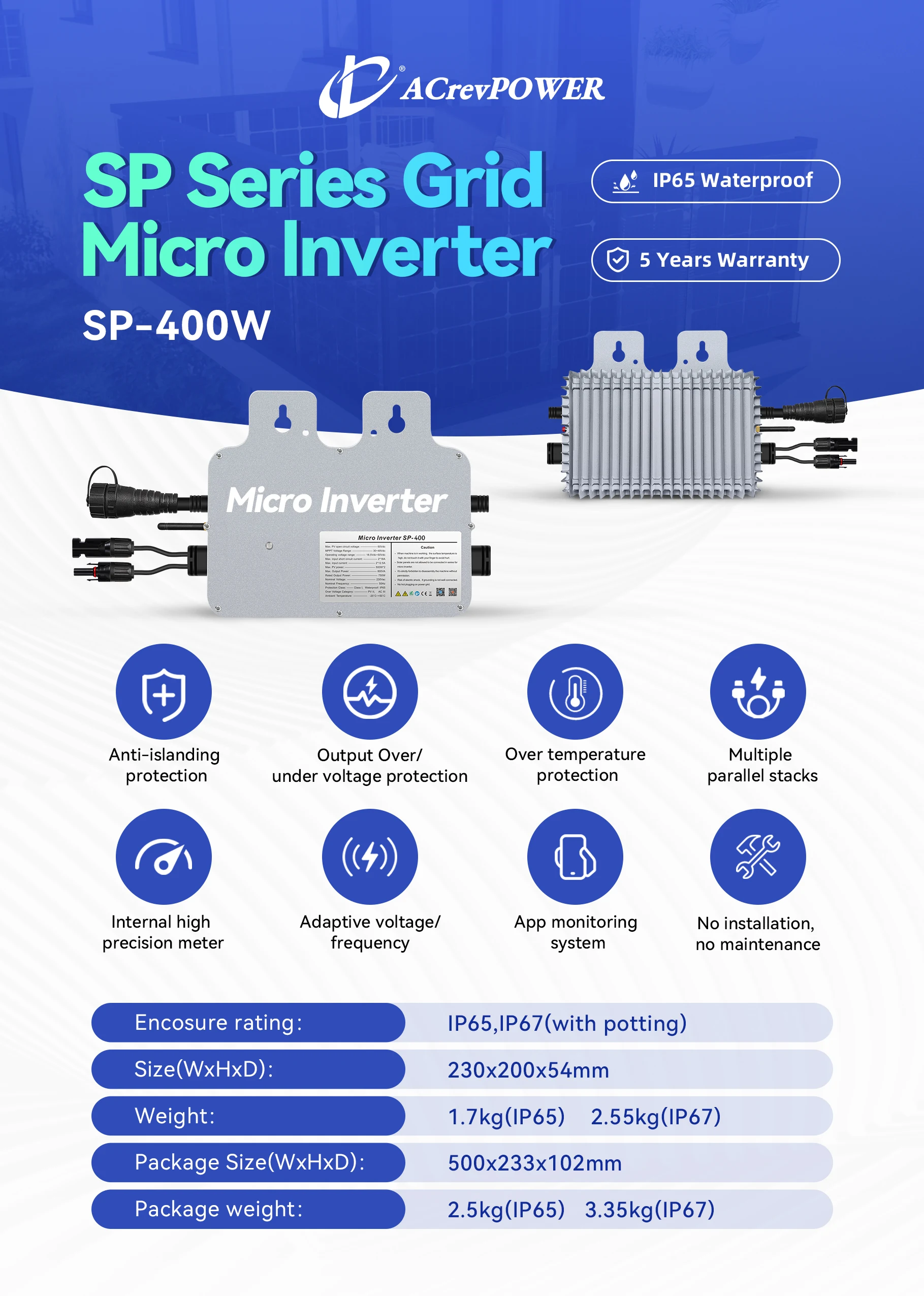 Rooftop Solar Power Systems 400W Smart Microinverter VDE4016 Plug ...
