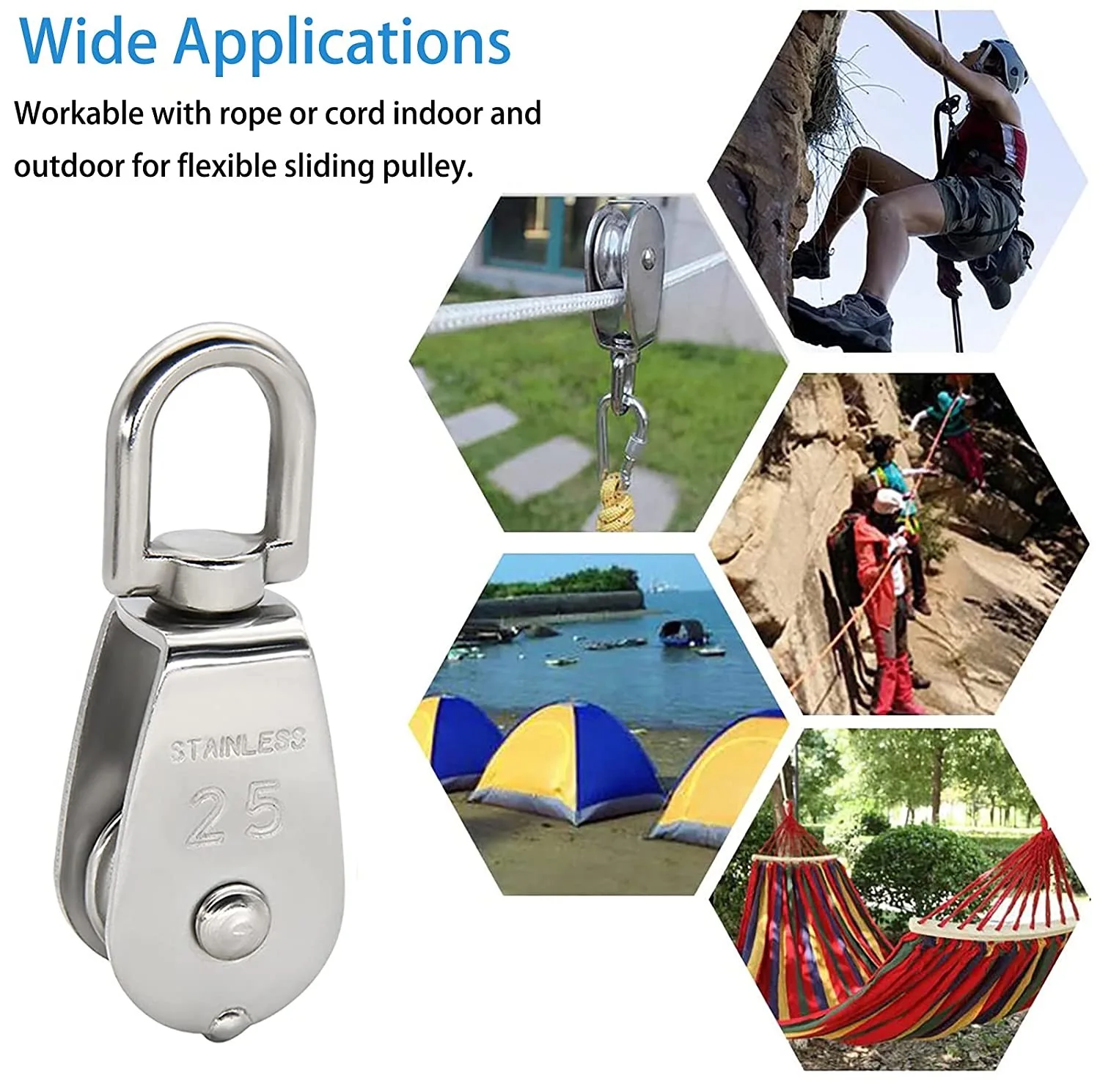 Stainless Steel Fittings Lifting Double Pulley Block Wheel Swivel ...