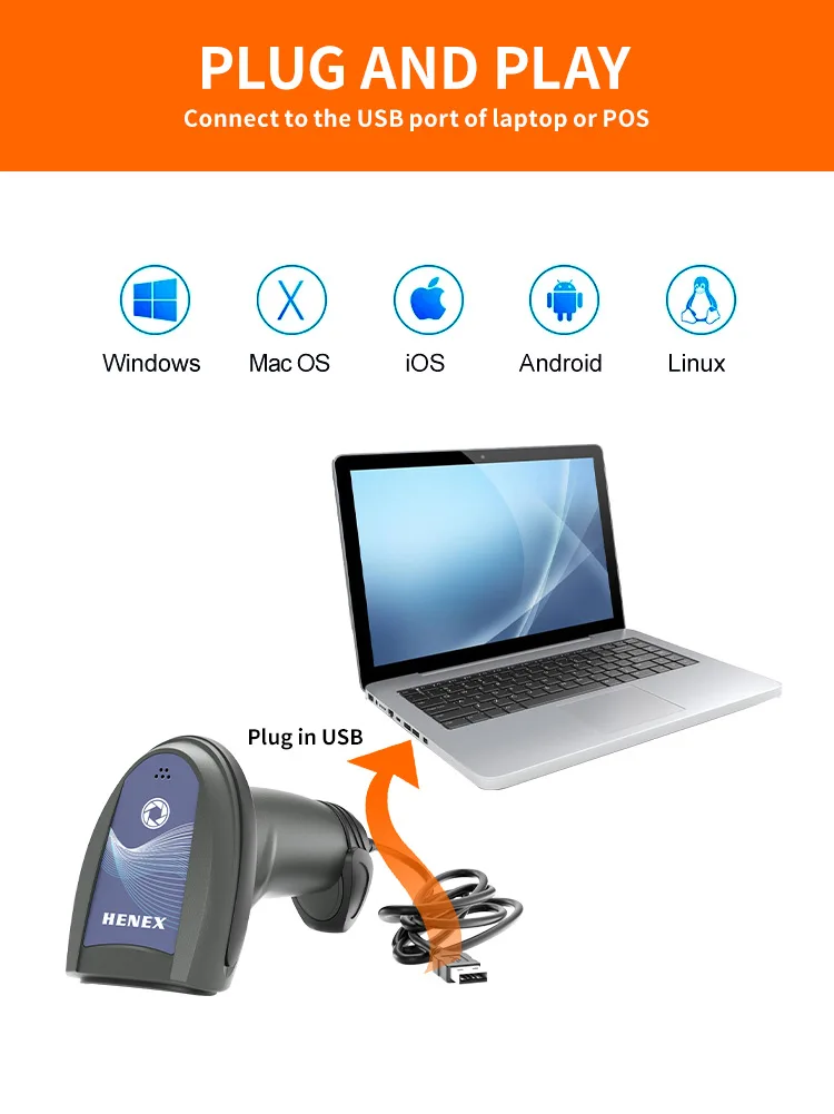 Henex Handheld Scanners Read Passport Wired 1D 2D Barcode Scanner Scan ...