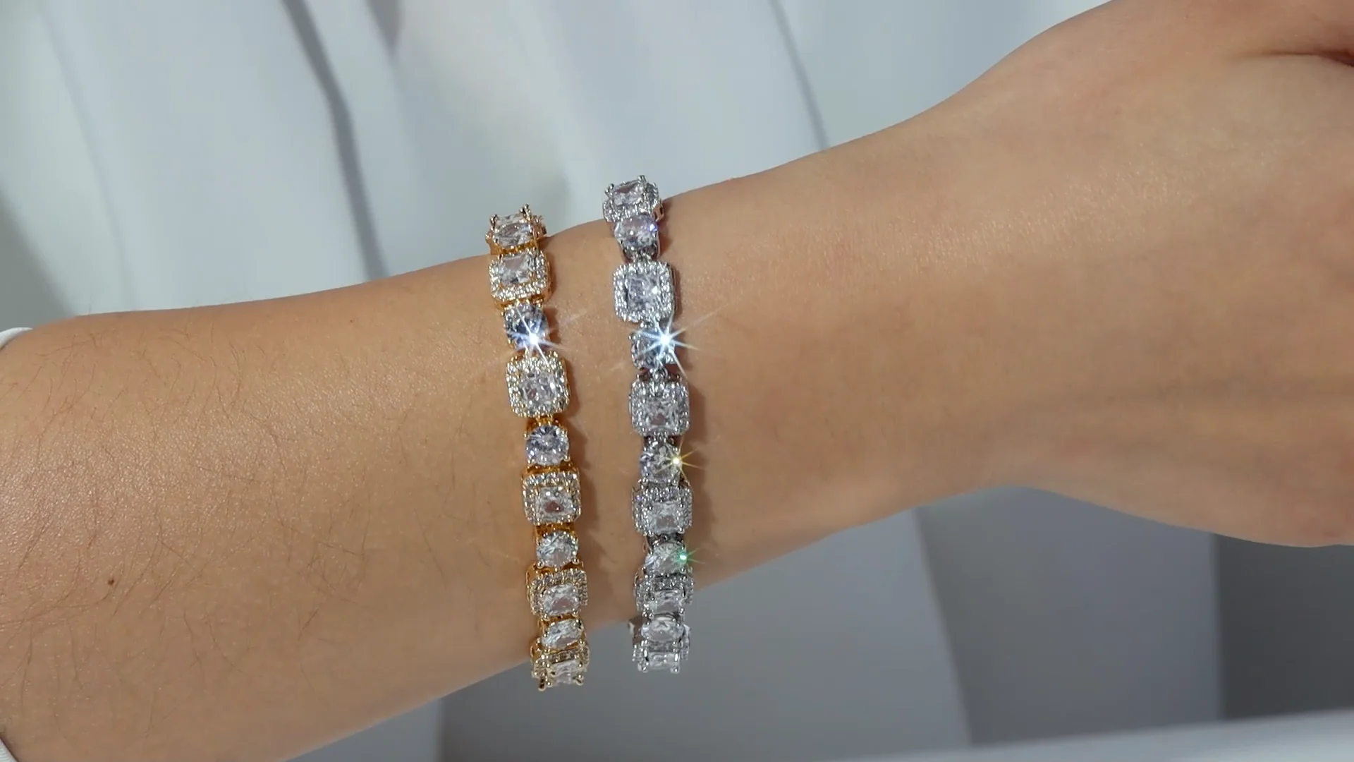 Haosen Fine Jewelry Customized Logo Elegant Fashion Color Zircon Brass Tennis Chain Bracelet For ...