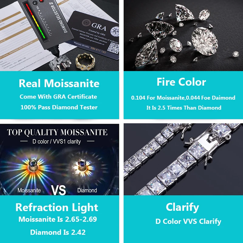 1.0Ct 2.0Ct Radiant/Emerald Cut Moissanite Diamond Ring for Wedding Engagement Women Vintage ...