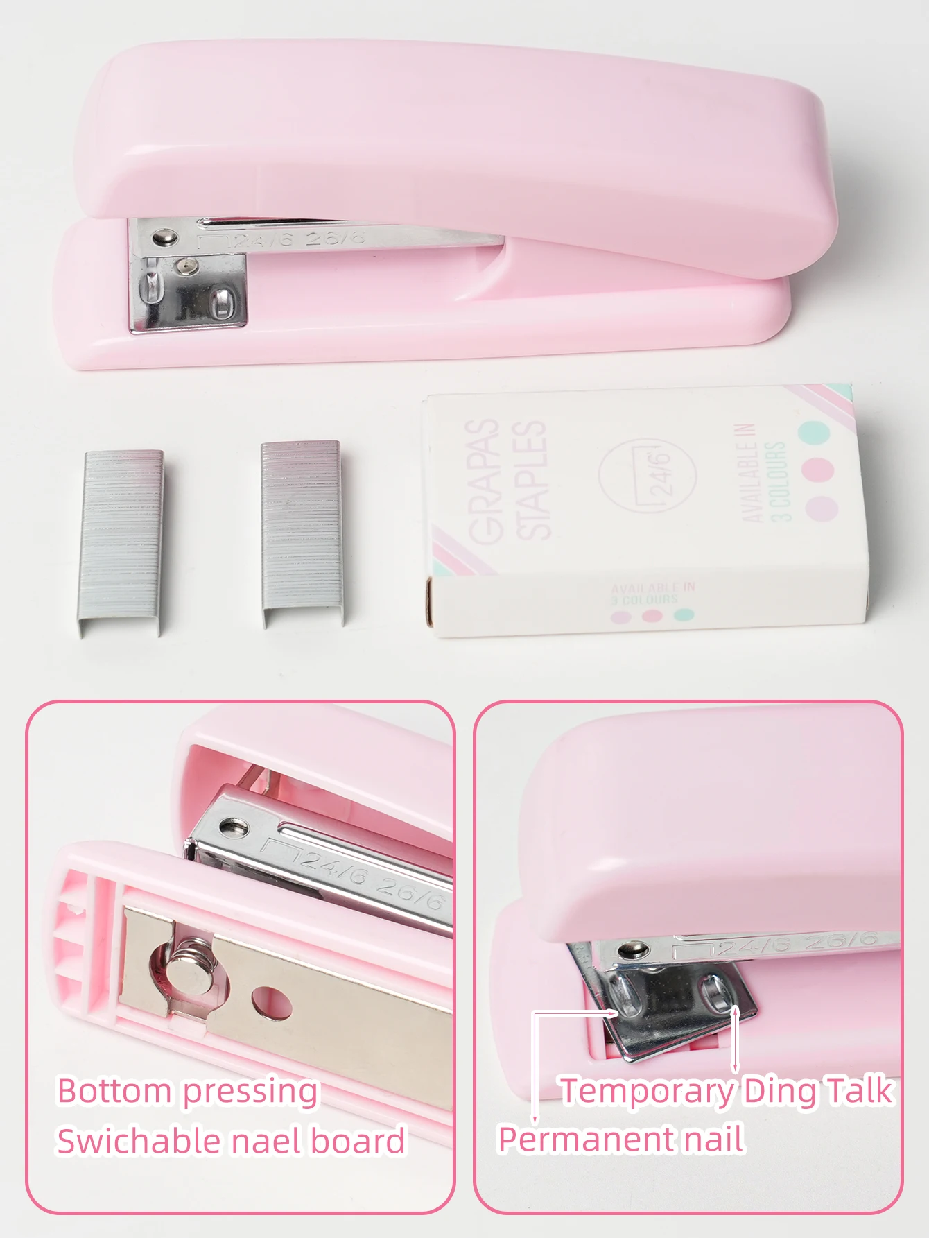 1 Pink Stationery Set with 1 Stapler & 1 Box of Staples Versatile ...