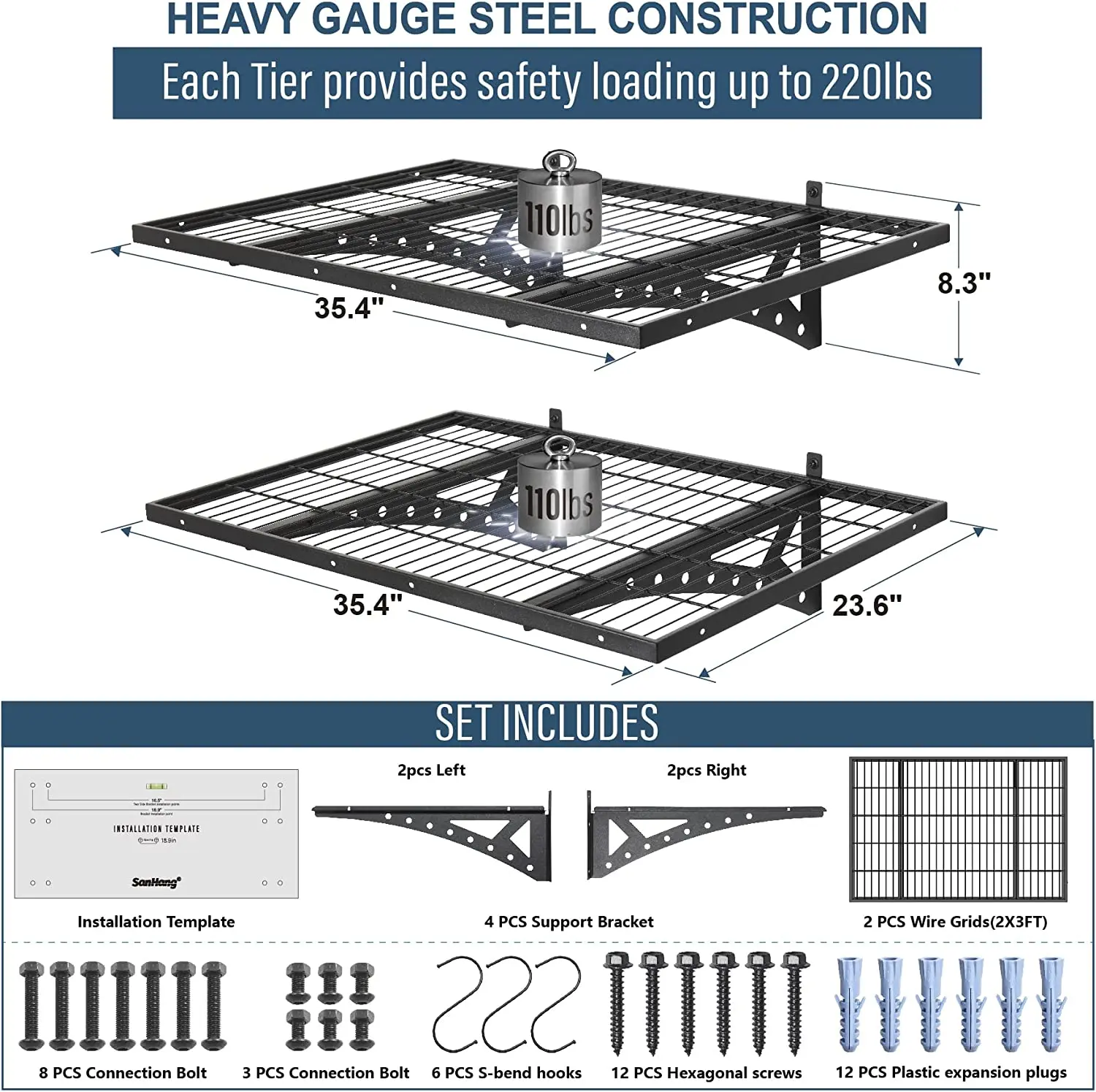 Jh-mech Garage Storage Shelving Wall Mounted 2 Pack 2x3ft,Loads 500 Lbs ...