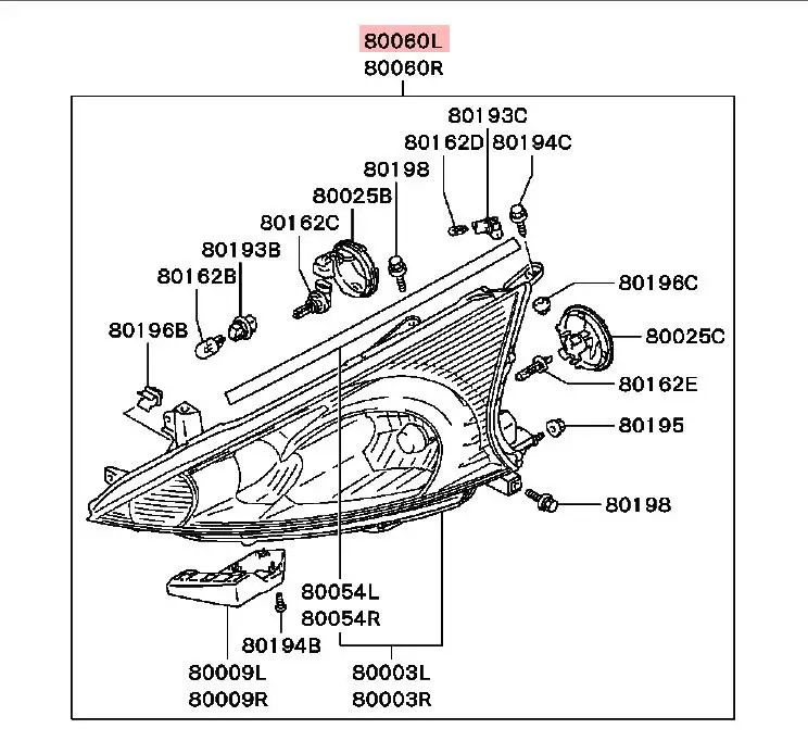 Auto Car Left Led Headlight Kit For Mitsubishi Grandis 2003-2011 Na4w 8301b901 Mn182585 Halogen ...