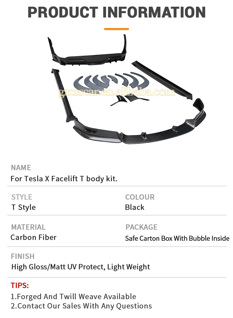 TC Style Wheel Arches Wide Body Kit for Tesla Model X Carbon Fiber ...