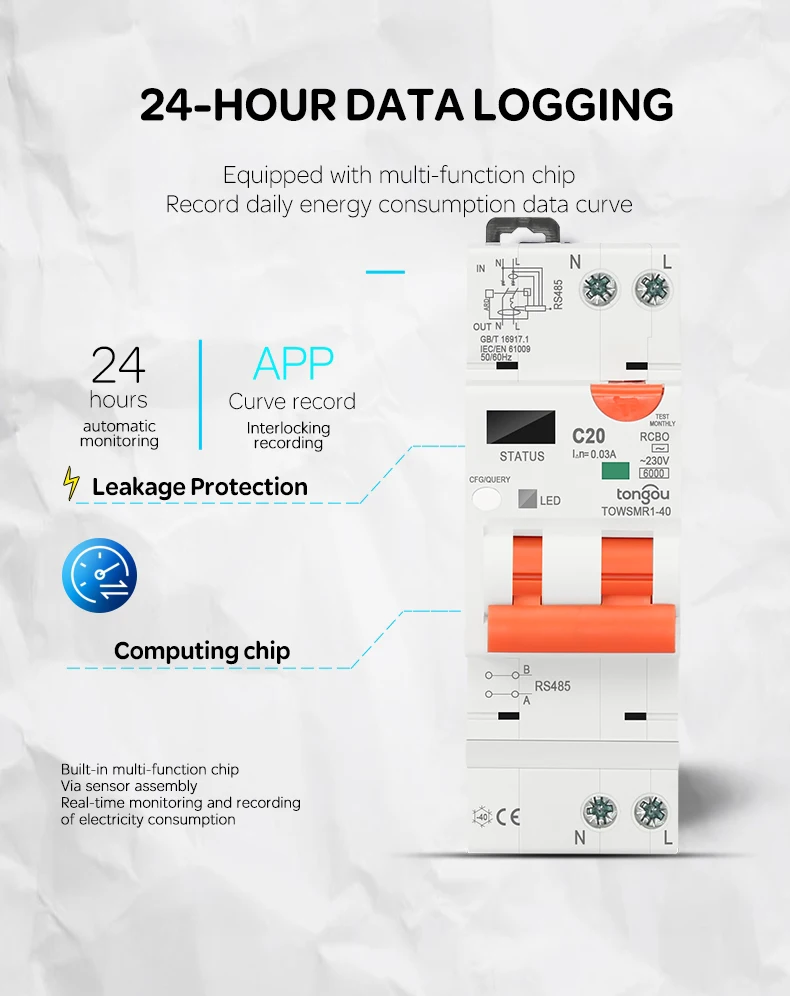 1p Wifi Rcbo Adjustable Smart Circuit Breaker Residual Current Circuit ...
