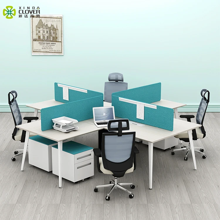 L Shape Industrial Office Table 4 Spaces Large Work Stations Modern ...