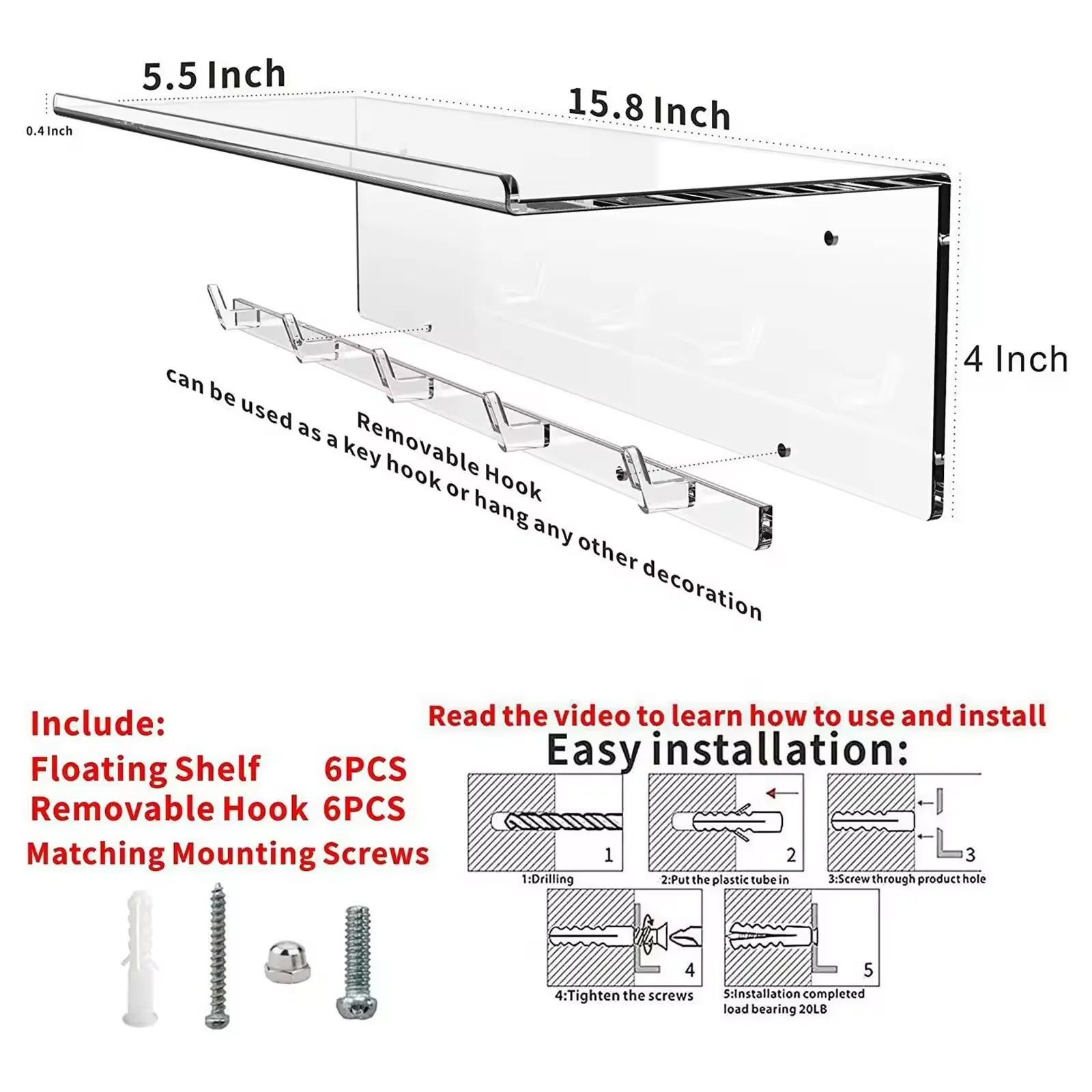 Clear Floating Acrylic Shelves Display Ledge Wall Mounted Shelves With ...