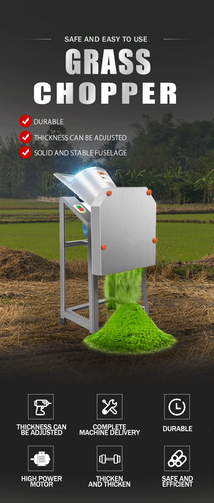 Rcm Grass Chopper With Motor Grass Crusher Blade Chaff Cutter Machine ...