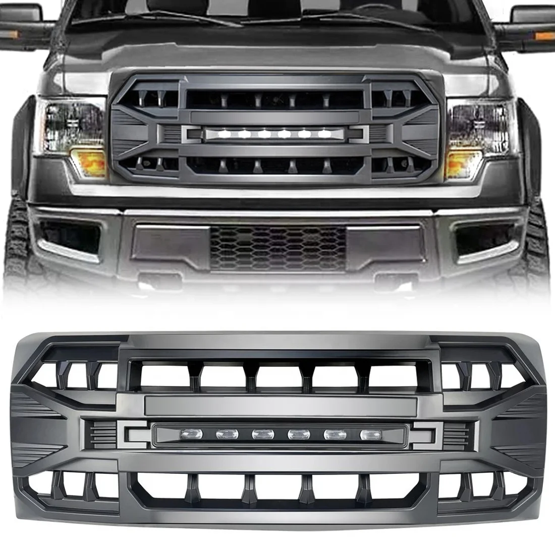 Armor Grille With Off-road Lights - Matte Black For 2009-2014 Ford F150 ...