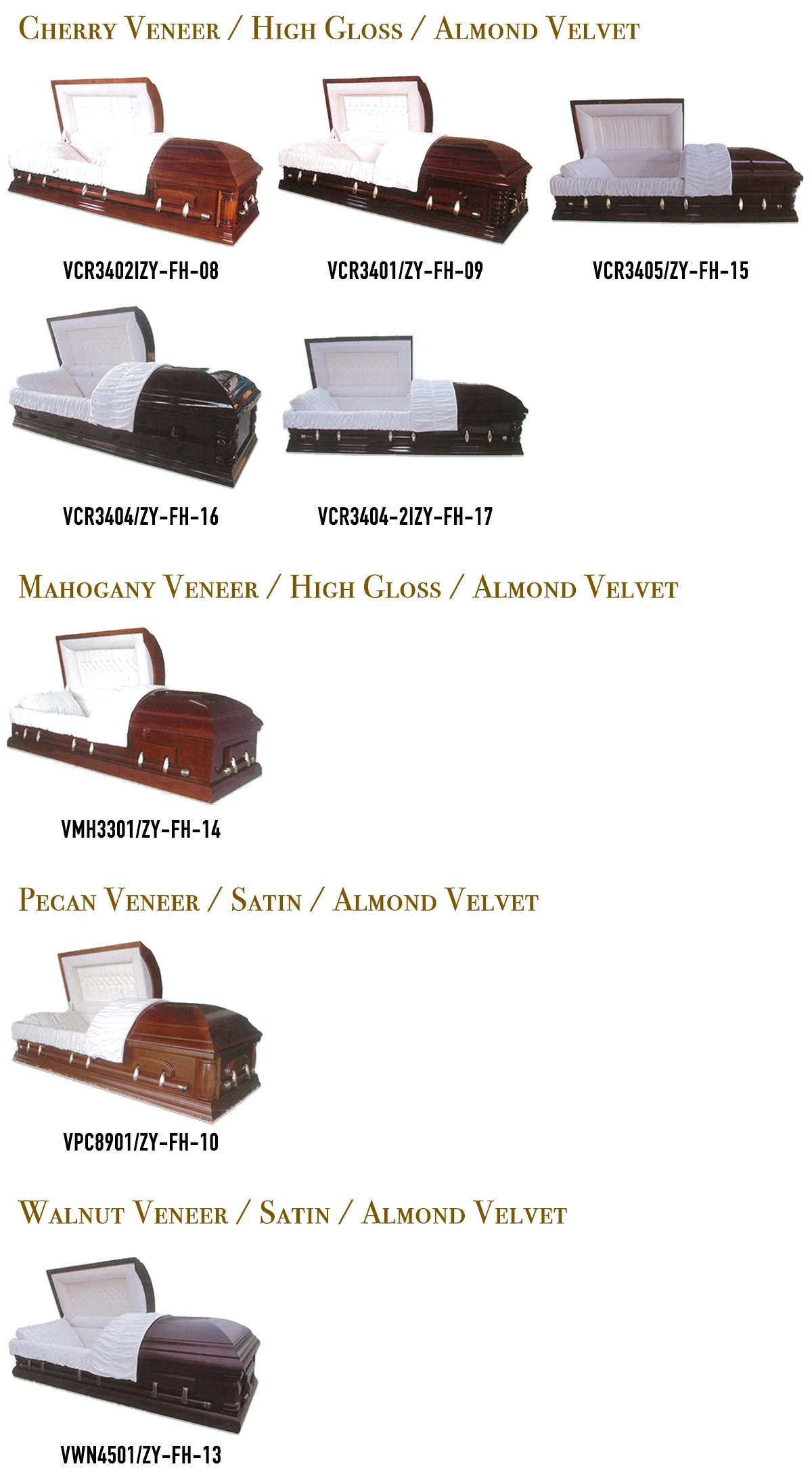 America Solid Oak Satin Almond Velvet Wood Half Lid Funeral Casket ...