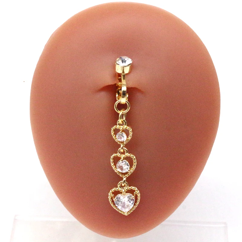 Gaby New Sale Gold Plated Double Heart Belly Piercing Fake Belly Button ...