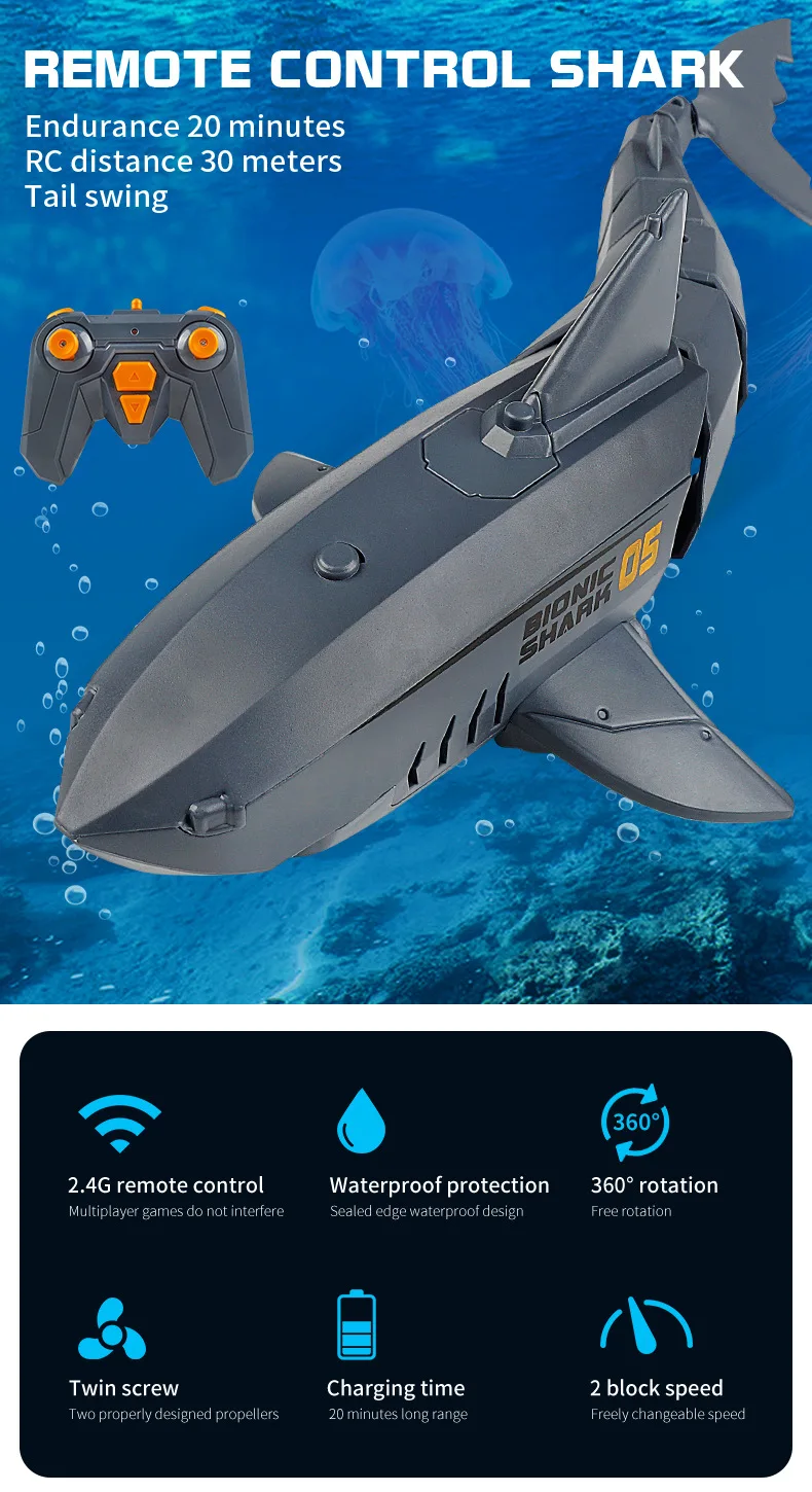 2.4G High Speed RC Shark - Waterproof Fun for Pools