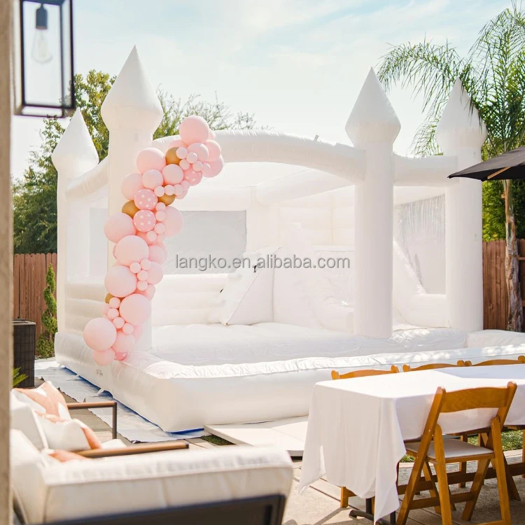 Balloons Inflatable Pool Bouncy Castle - White Jumping Castle with Slide