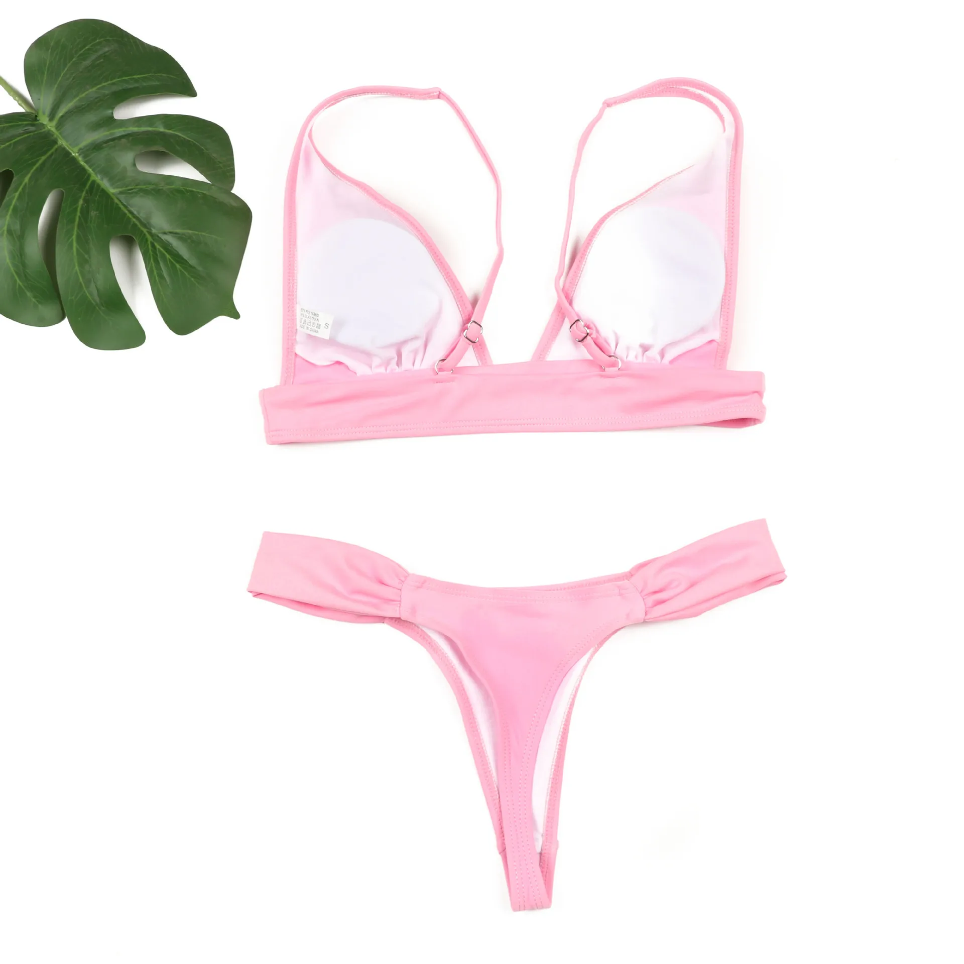 Solid Color G-string Split Two Piece Backless Swimsuit Girl Sports Sexy ...