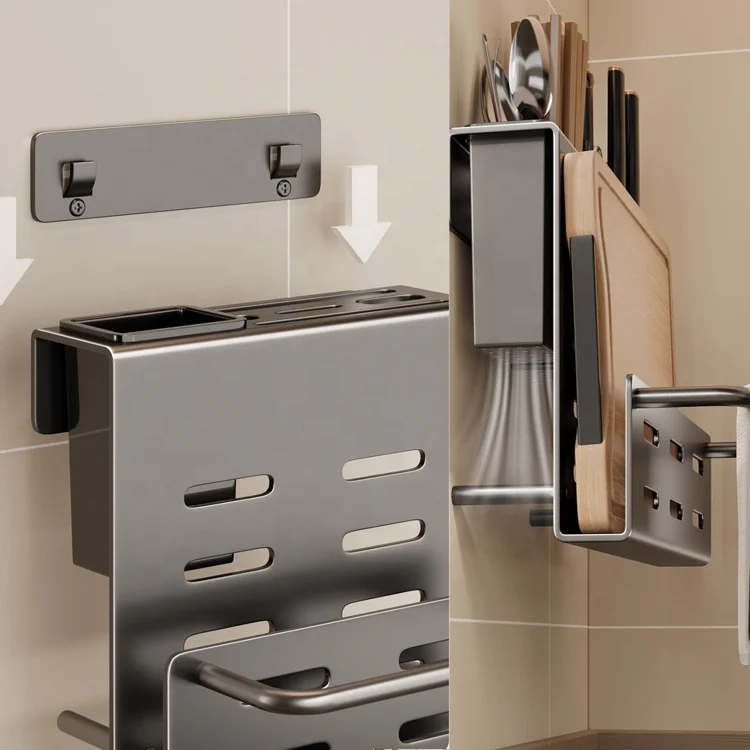 Stainless Steel Knife Holder Non-perforated Household Kitchen Hanger ...