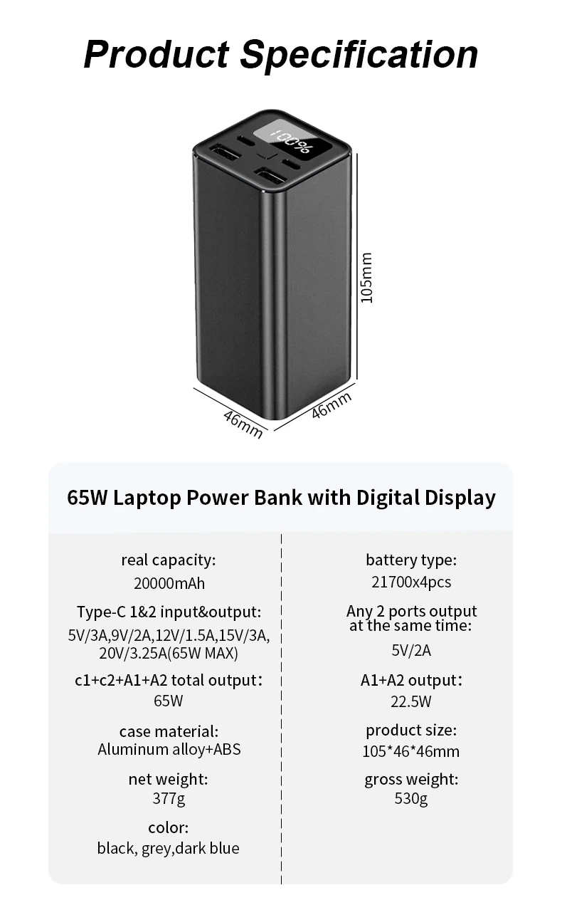 Power Banks 20000mah Fast Charging Pd 65w Portable Phone Mobile Charger ...