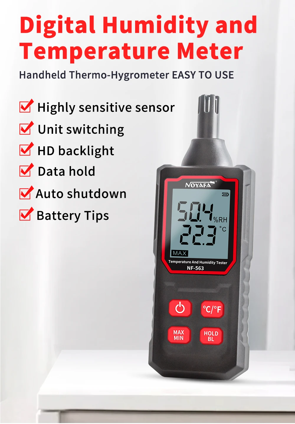 Noyafa Nf-563 Portable Handheld Humidity Meter High Sensitivity Sensor ...
