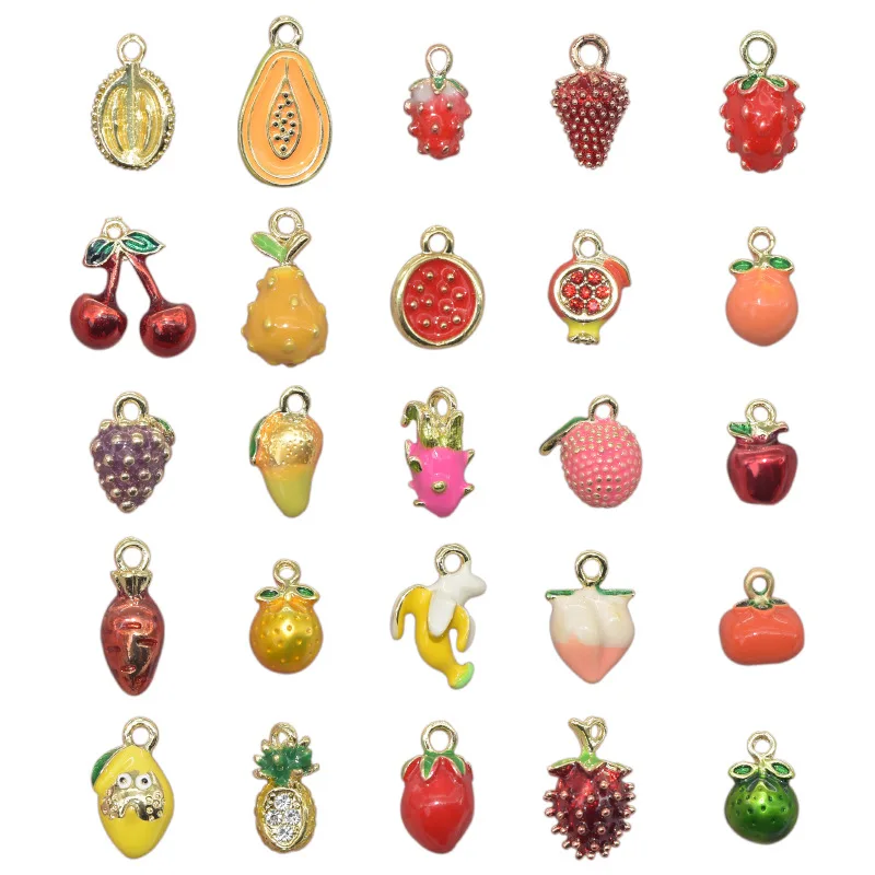 Manna DIY 3D Cherry Strawberry Peach Pendant Cute Enamel Fruit Charms ...