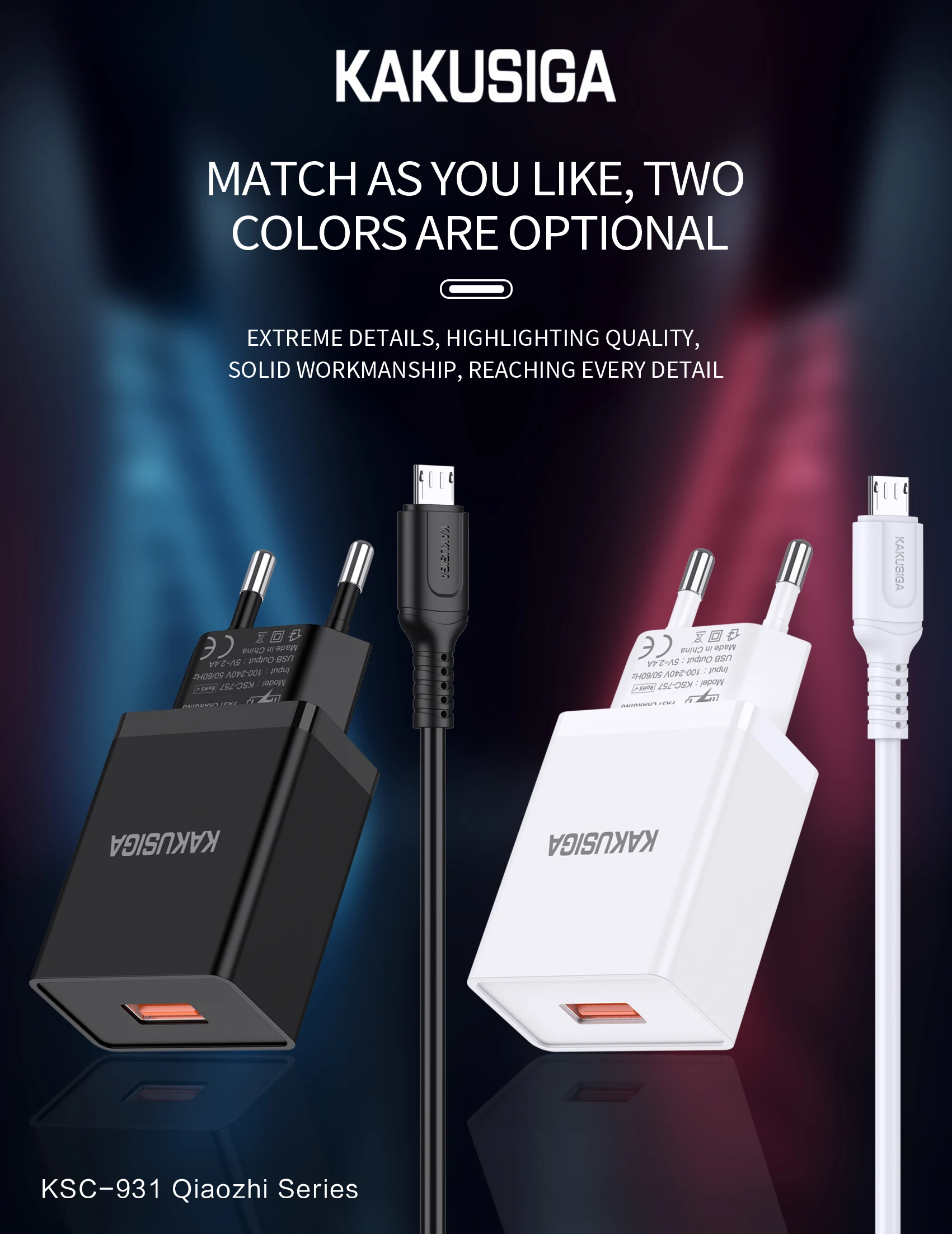 KAKUSIGA Big Sale Set Matching (Charging Head + Data Cable) Micro EU 2 ...