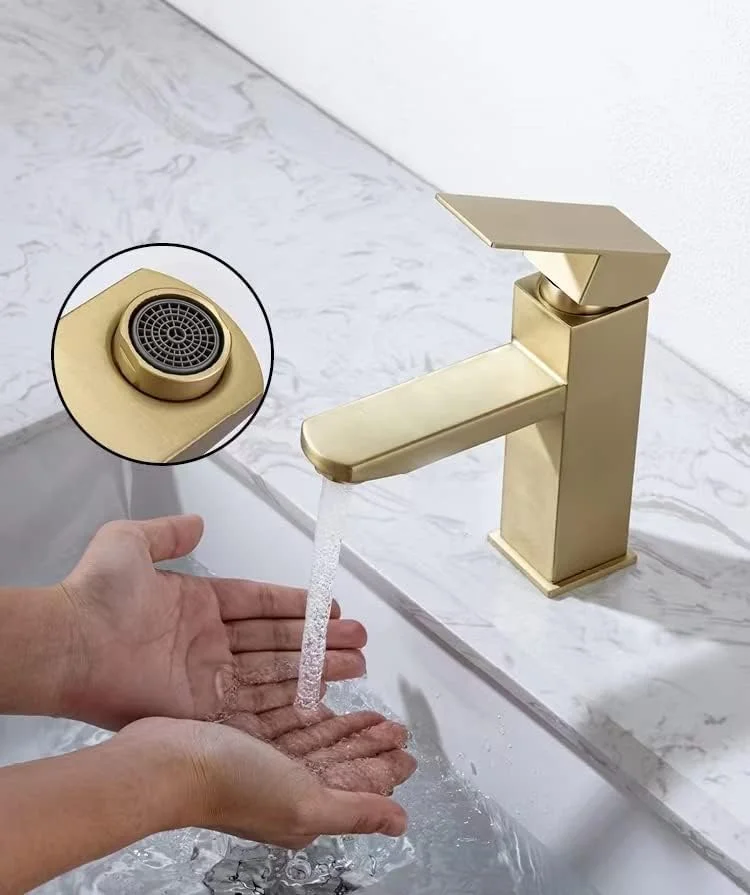Modern Square Hot And Cold Water Mixer Gold Basin Faucets Stainless ...
