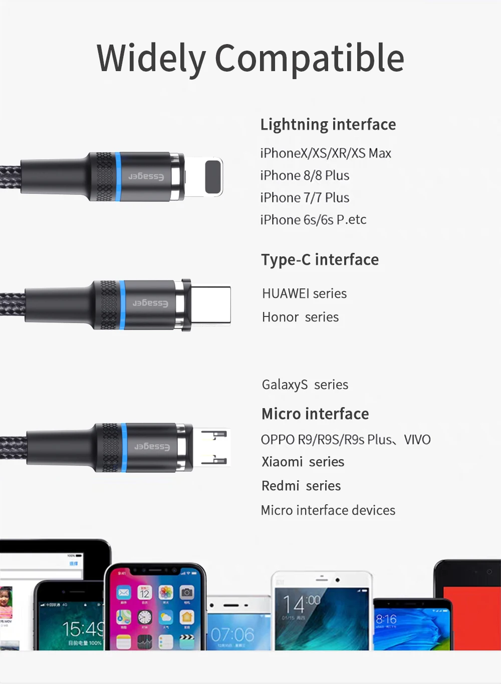 Essager 3 In 1 Magnetic Cable For Iphone Xiaomi Android Usb Type C ...