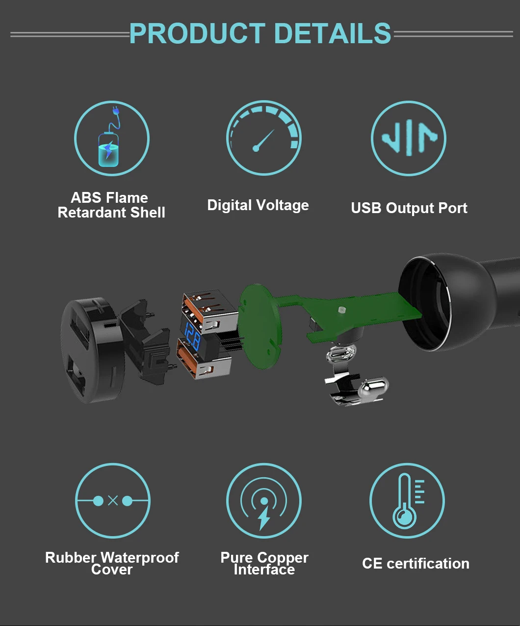 3 Ports On Off Button Switch Car Charger Socket Dual Type Usb C Port Qc ...