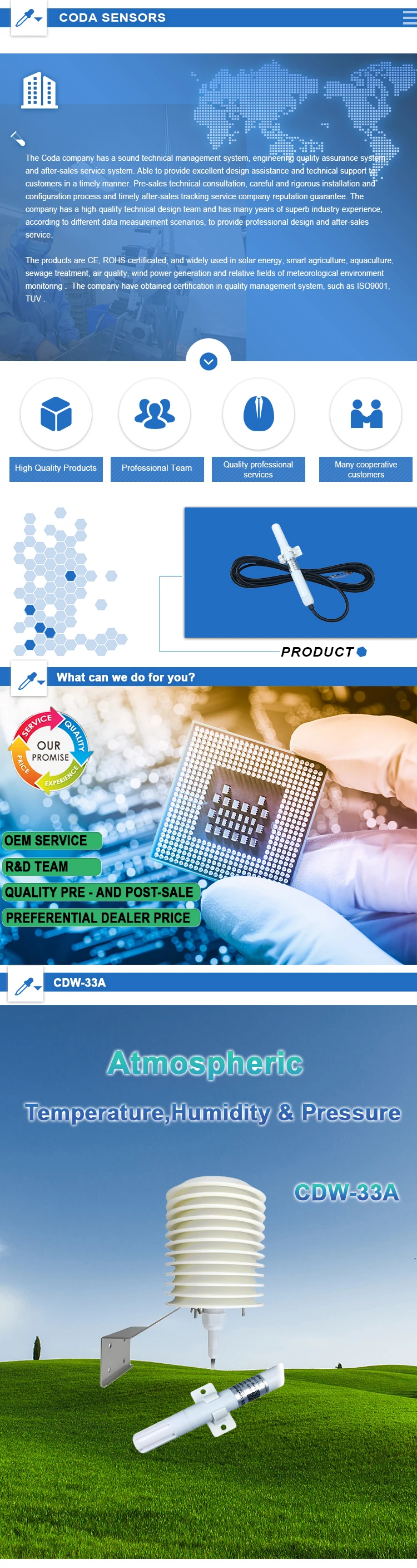 Cdw-33a Atmospheric Temperature Humidity Pressure Sensor Probe With Ce ...