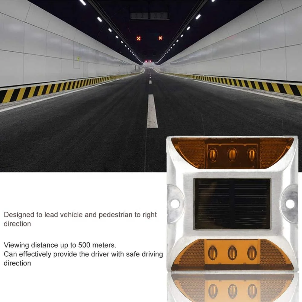 Flat 6 Led Driveway Safety Flashing Light Studs Solar Powered Aluminum ...