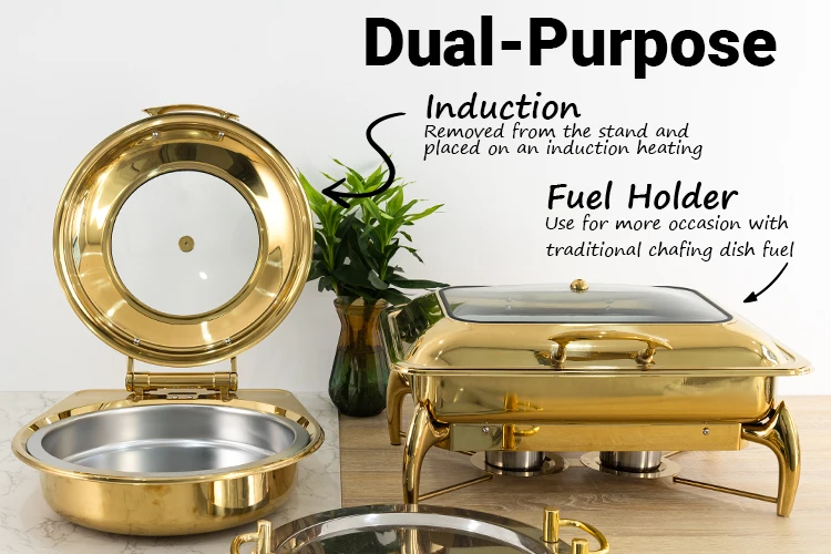 Elegant Hydraulic Gold Chafing Dish Buffet Set Stainless Steel Round ...