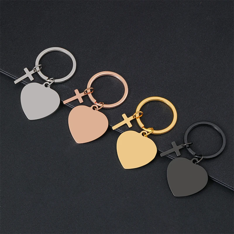 Custom Logo Name Heart Shape Blank Keychain Engraved Heart Keychain ...