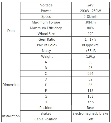 Xiongda 24v 200w 12inch Electromagnetic Brake Electric Wheelchair Motor ...