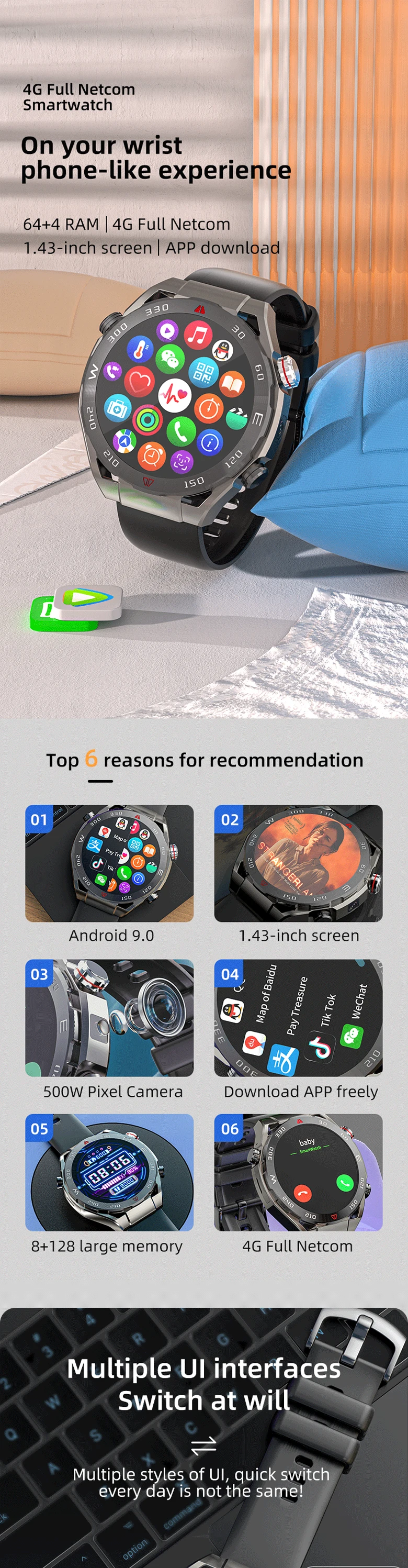 Vp600 1.43inch 4g Amoled Screen Smartwatch Android Smart Watch With 2 ...