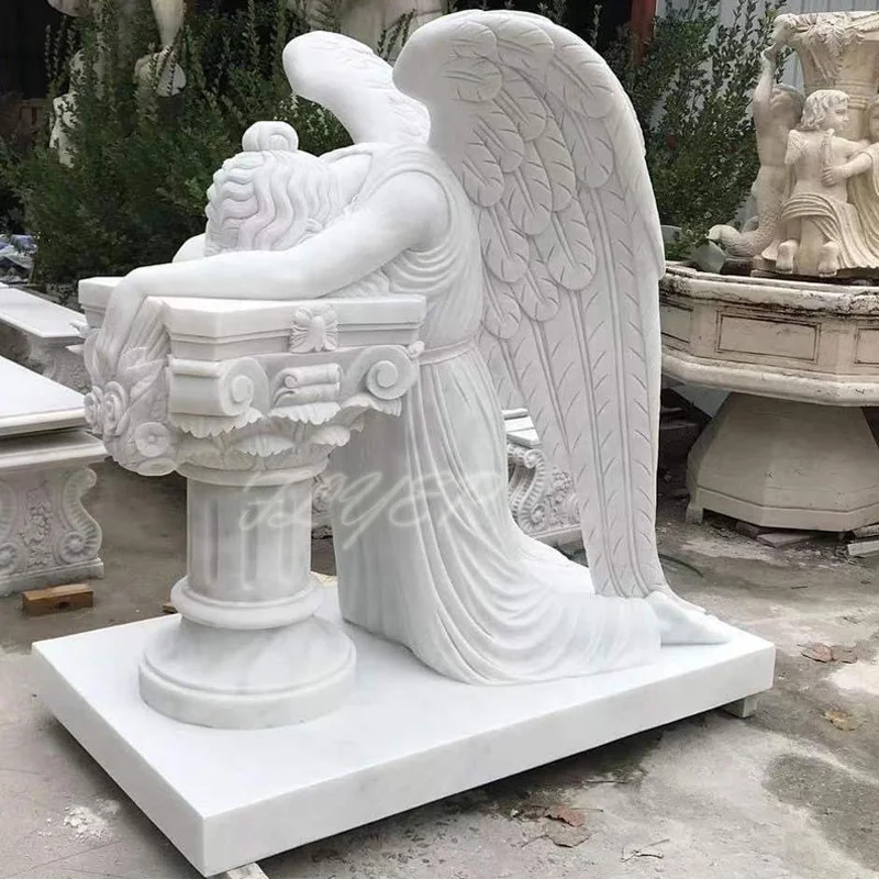 Custom White Marble Natural Stone Angel Weeping Crying Memorial Heart ...