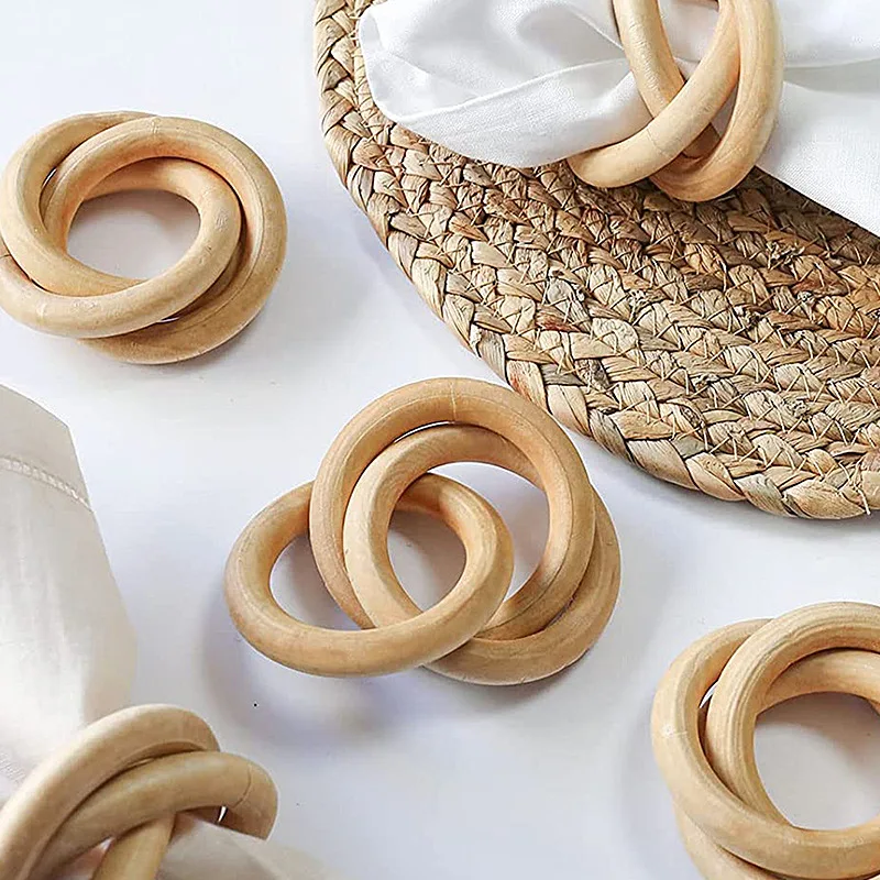 Farmhouse Tabletop Decor Wooden Round Napkin Rings Buckle Handmade Wood ...