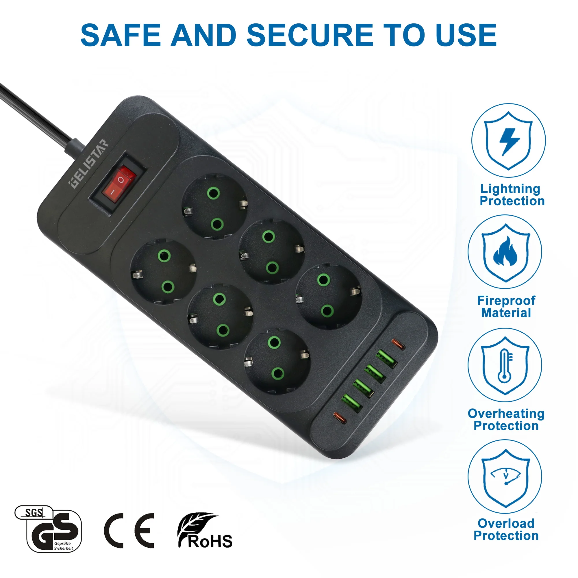 European Power Socket 6 Outlets with 4 USB Ports and 2 Type C Ports ...