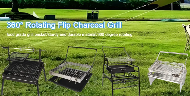 Heavy Duty Folding Charcoal Grill, 360° Rotating Stainless Steel Grid ...