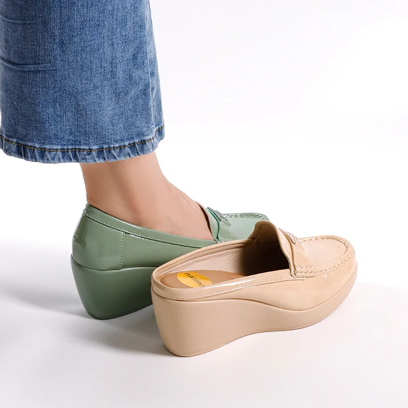 Women Wedges High Heels Mules 6cm Casual Pu Leather Close Shoes Metal ...