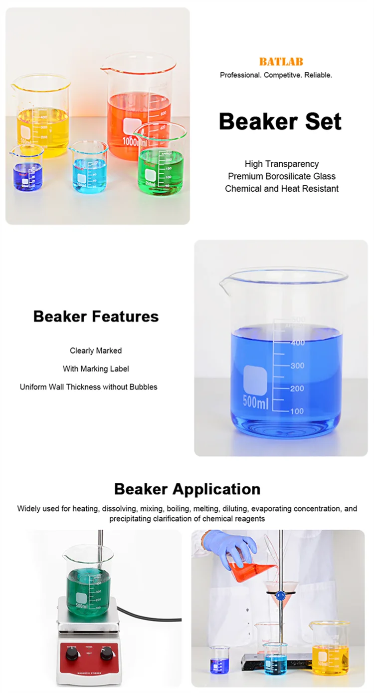 Customize Logo Laboratory Low Form 500ml 1000ml 2000ml Glass Measuring ...