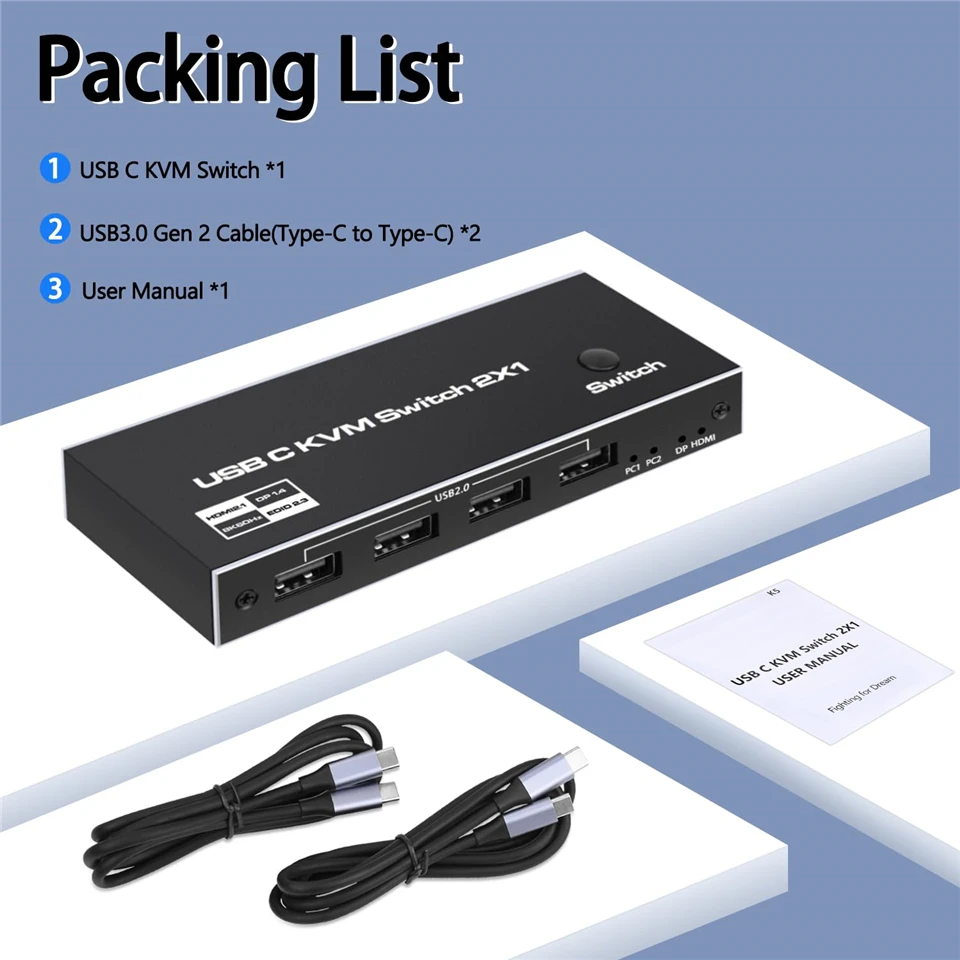 8K Thunderbolt 4 USB C KVM Switch - 4k@120hz & Fast Charging